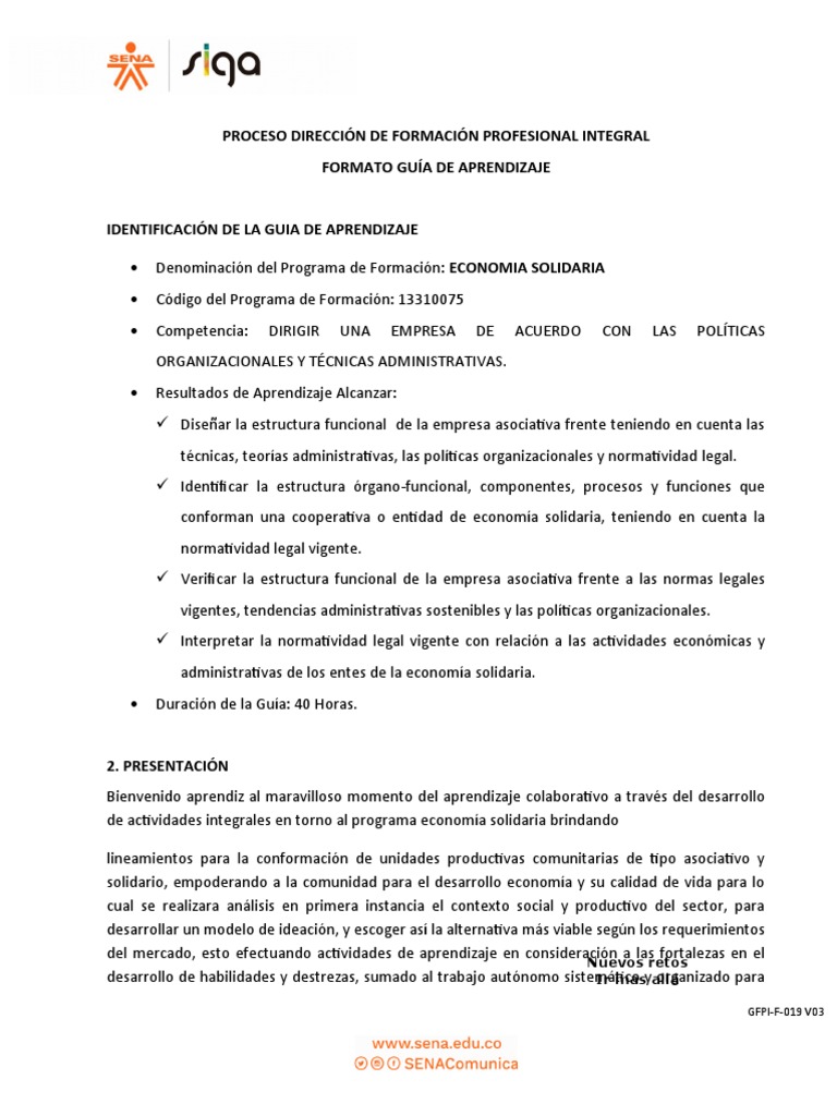 Gfpi-F-019 - Guia - de - Aprendizaje - Curso Economia Solidaria | PDF | Empresas | Evaluación