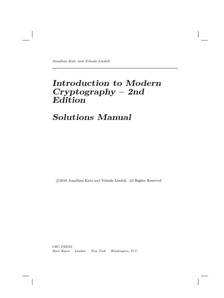 Introduction To Modern Cryptography - 2nd Edition Solutions Manual ...