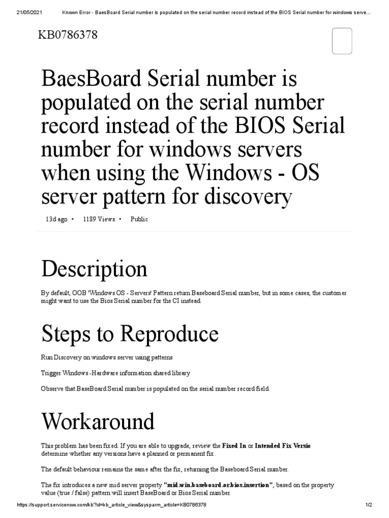 Baseboard vs. BIOS Serial Number Issue | PDF