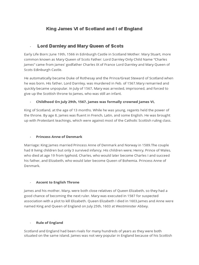 King James VI of Scotland and I of England | Download Free PDF | Mary ...
