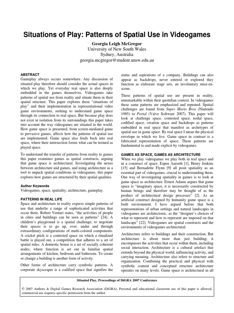 Situations of Play - Patterns of Spatial Use in Videogames - Georgia ...