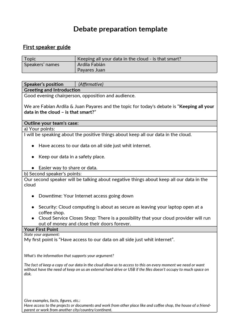 Debate Preparation Template: First Speaker Guide | PDF | Computer File ...