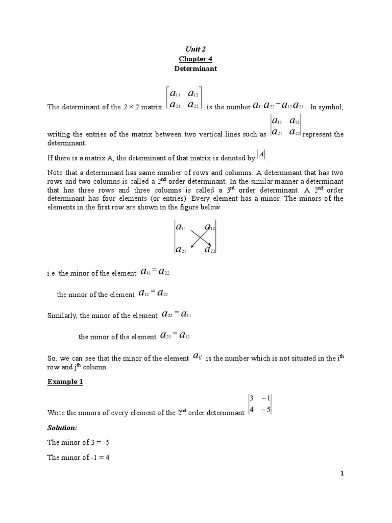 Unit 2 Chapter 4determinant Cramers Rule Pdf Determinant System