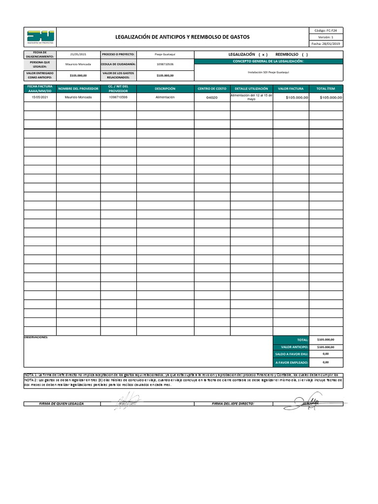 FC-F24 Legalizacion Anticipos y Reembolsos de Gastos - Mauricio Moncada ...