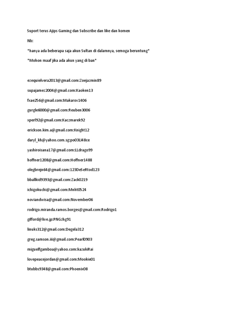 Bagi Bagi Akun Sultan By. Ajips Gaming Part. 1 (SFILE | PDF