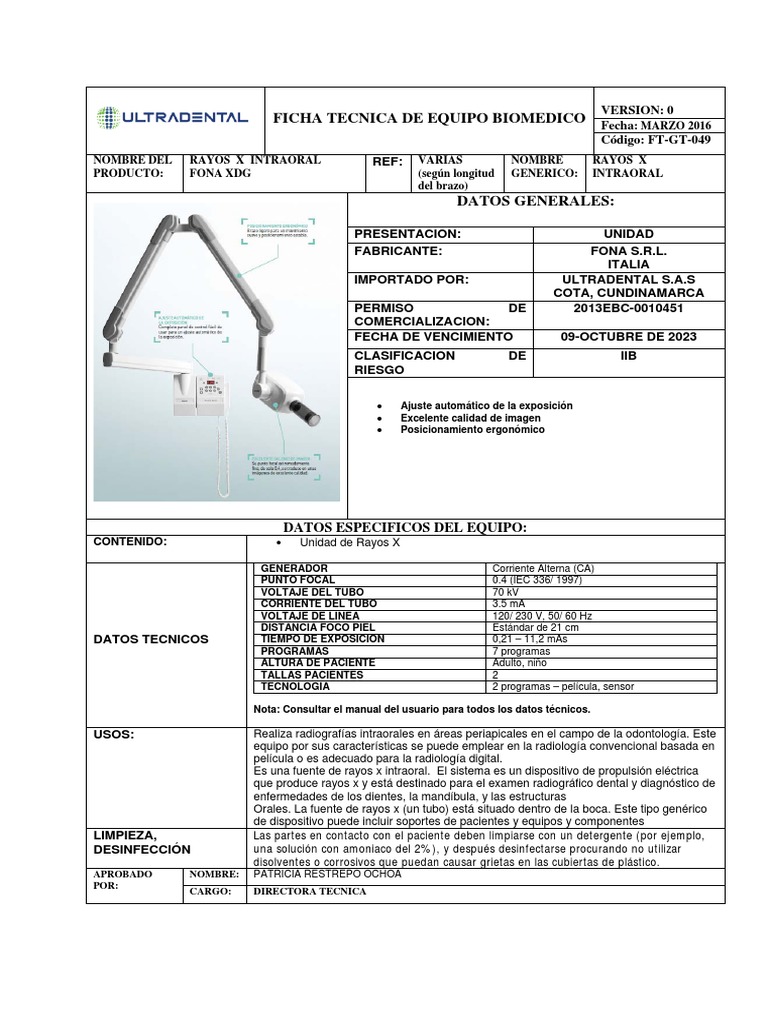 Ficha Tecnica RX Fona XDG | PDF | Rayo X | Radiología