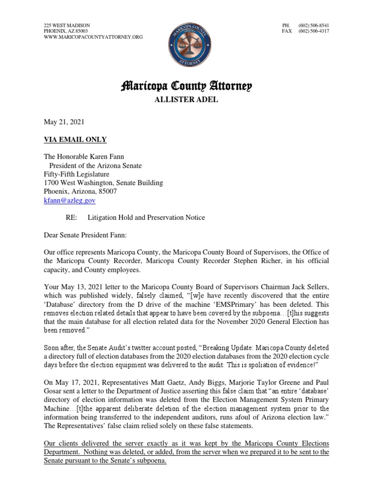 Litigation Hold Letter To Senate President Fann | PDF | Snapchat ...