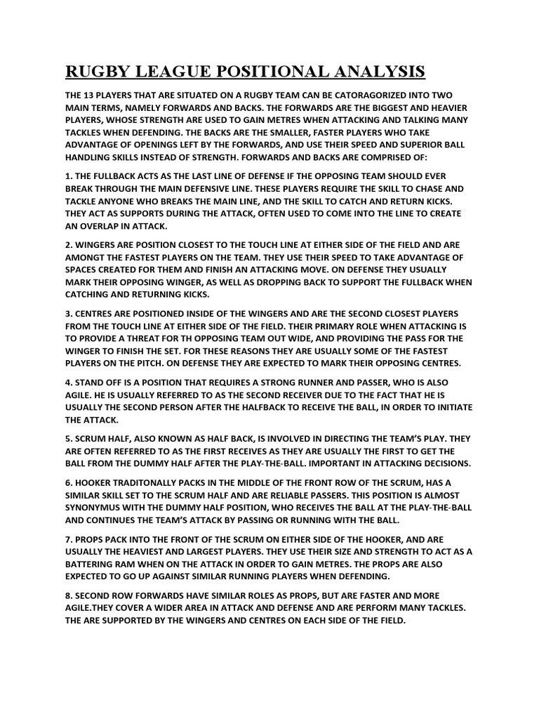 Rugby League Positional Analysis | PDF | Rugby Football | Ball Games