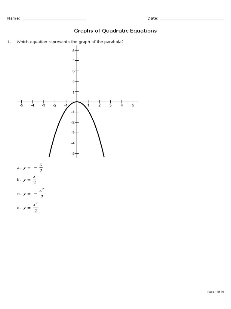 Graphing Quadratic Equations Practice | PDF | Graph Theory ...