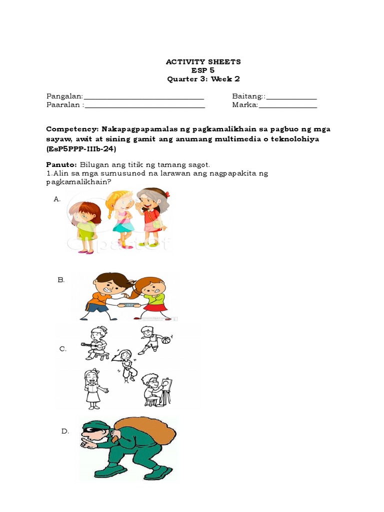 Activity Sheets Esp 5 Quarter 3: Week 2 | PDF