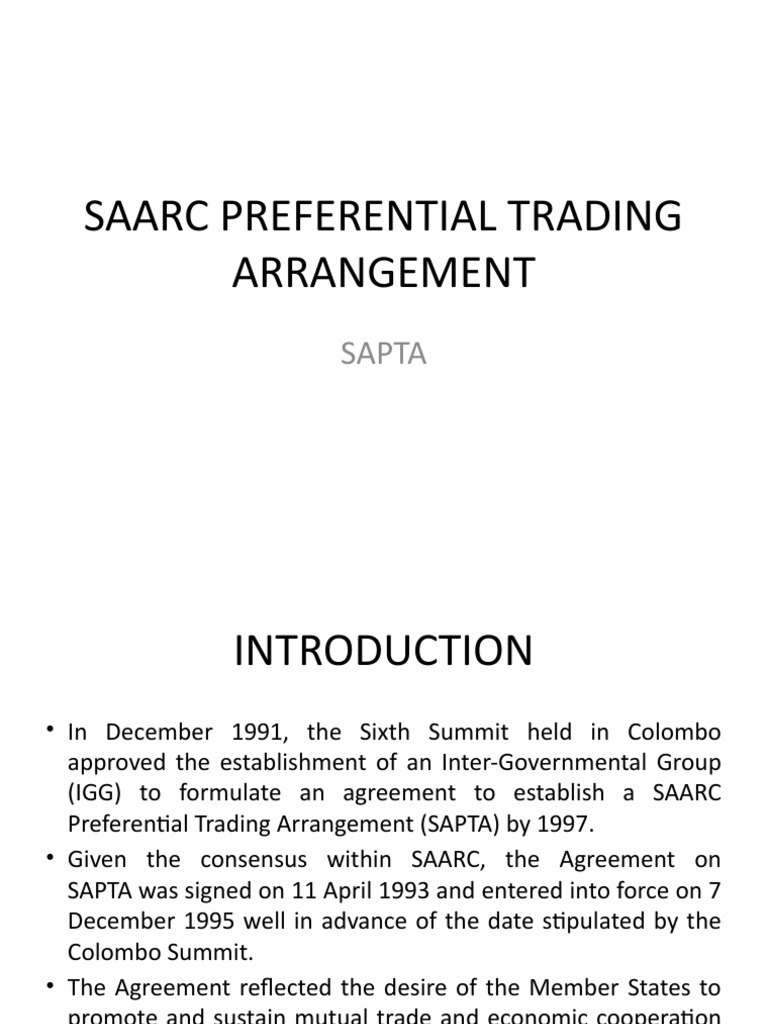 Saarc Preferential Trading Arrangement: Sapta | PDF | Economies | Policy