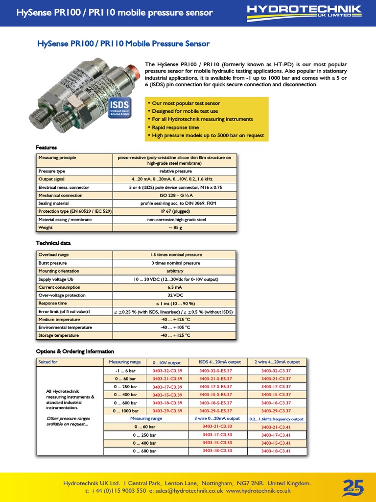 Hysense Pr100 / Pr110 Mobile Pressure Sensor | PDF | Components ...