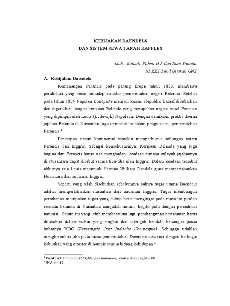 Kebijakan Daendels Dan Raffles | PDF