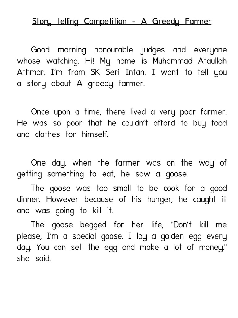 Story Telling - A Greedy Farmer | PDF