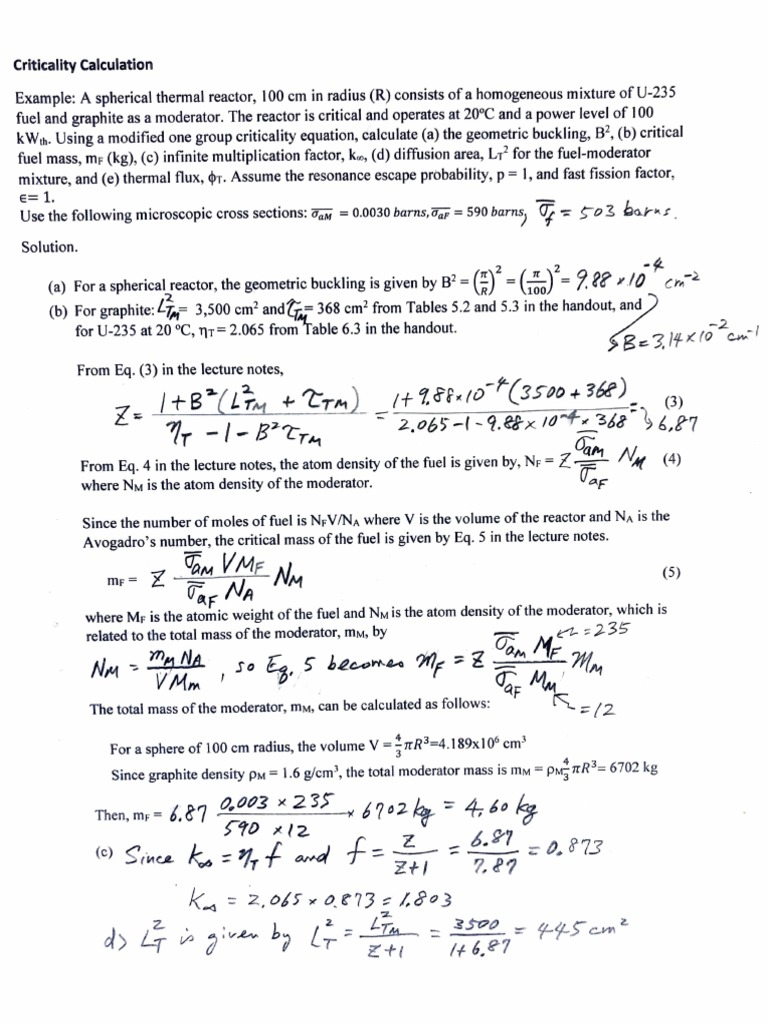 Reactor Criticality Calculation - Example | PDF | Nuclear Energy ...