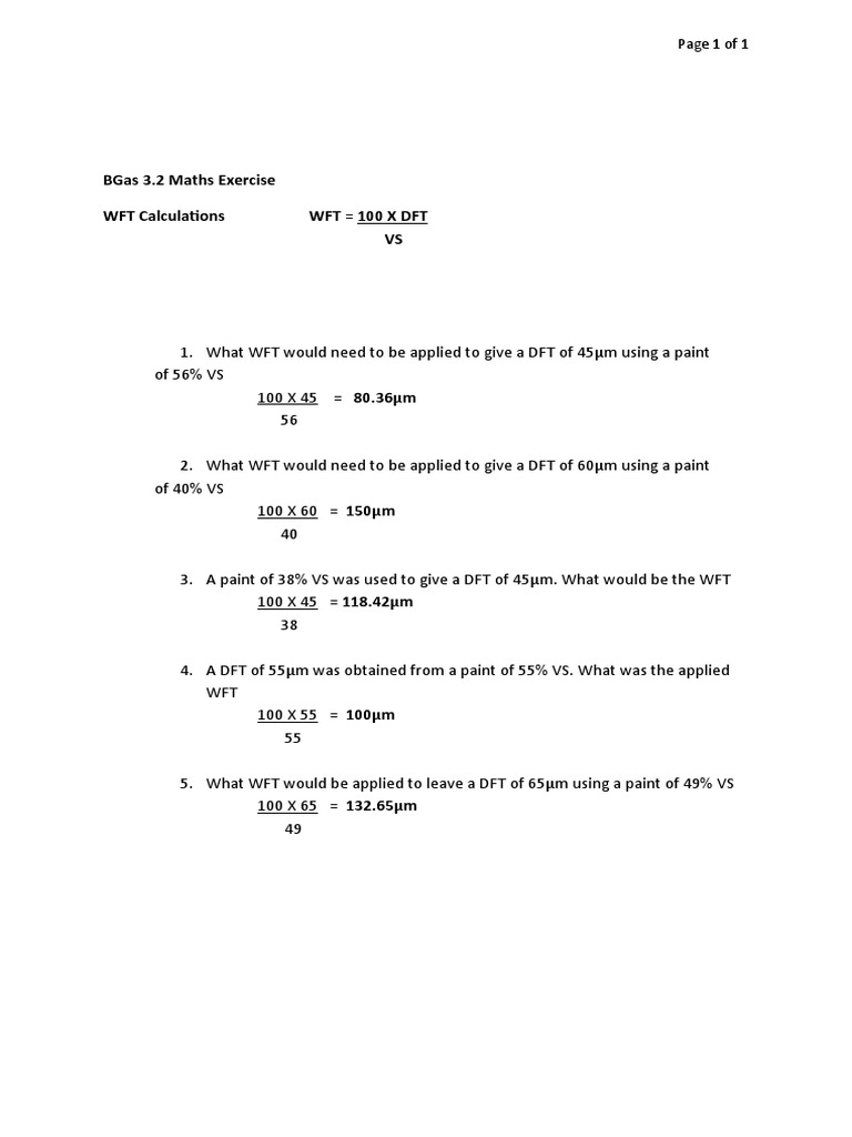 Bgas 3.2 Maths Exercise WFT Calculations WFT 100 X DFT VS: Page 1 of 1 ...