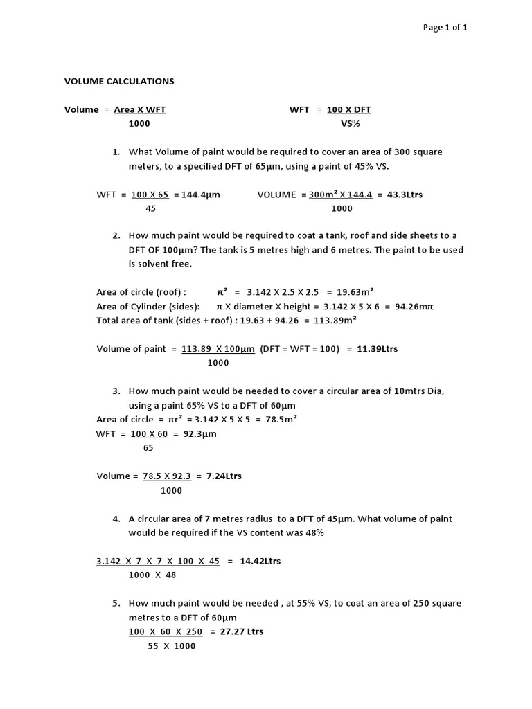 Calculating Paint Volume Requirements for Various Surface Areas, Dry ...