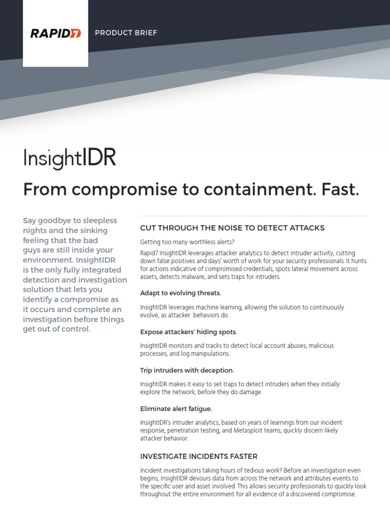 Rapid7 InsightIDR Product Brief | Download Free PDF | Information Technology | Computing