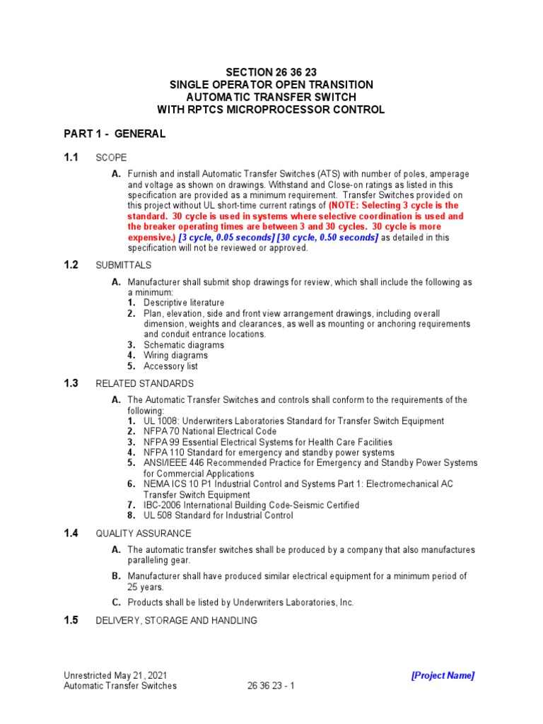 26 36 23 Ats Single Operator Open Transition | PDF | Switch | Power Supply