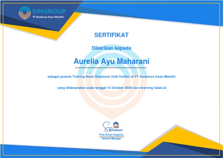 Contoh Sertifikat Call Center | PDF
