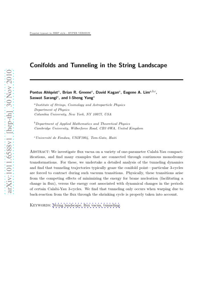 Conifolds and Tunneling in The String Landscape: A A A A, B, C A A | PDF | String Theory | Basis ...