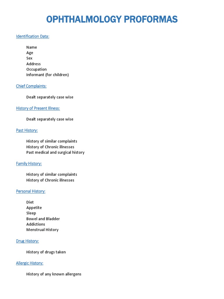 Optha Case Sheet Proforma | PDF | Cataract | Human Eye