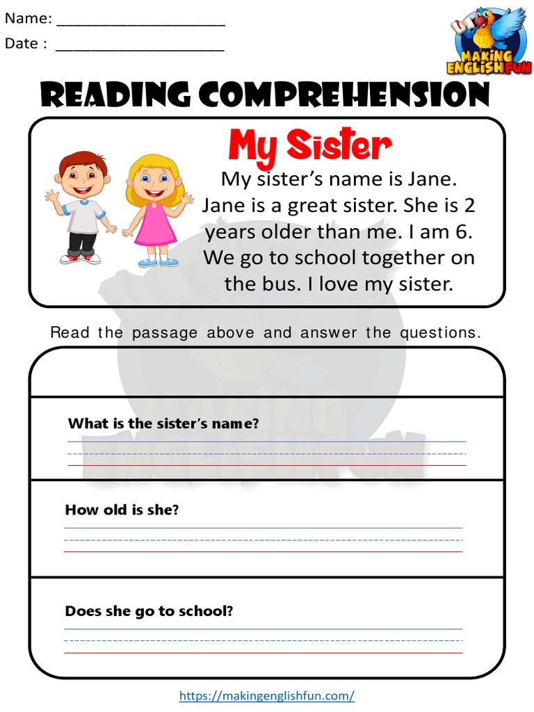 Kindergarten Reading Comprehension Worksheets | PDF