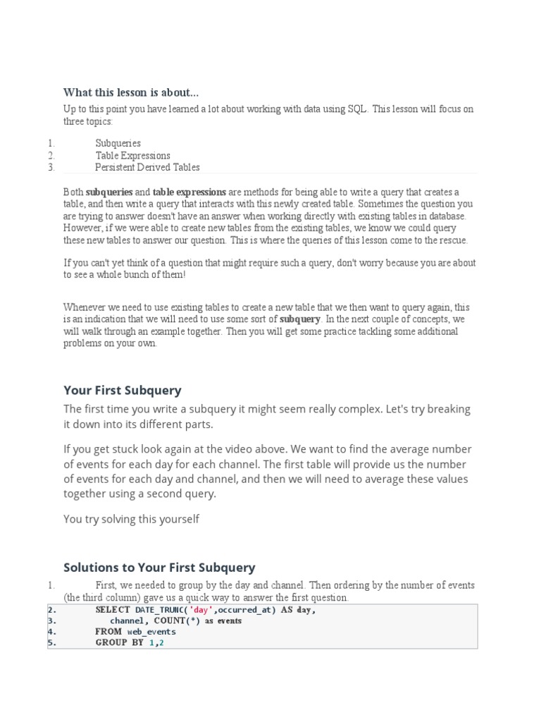 SQL Subqueries and Table Expressions Guide | PDF | Data Management | Computer Data