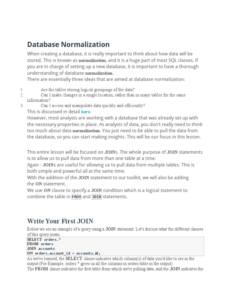 Database Normalization: From Join | Download Free PDF | Computer Data | Data Management