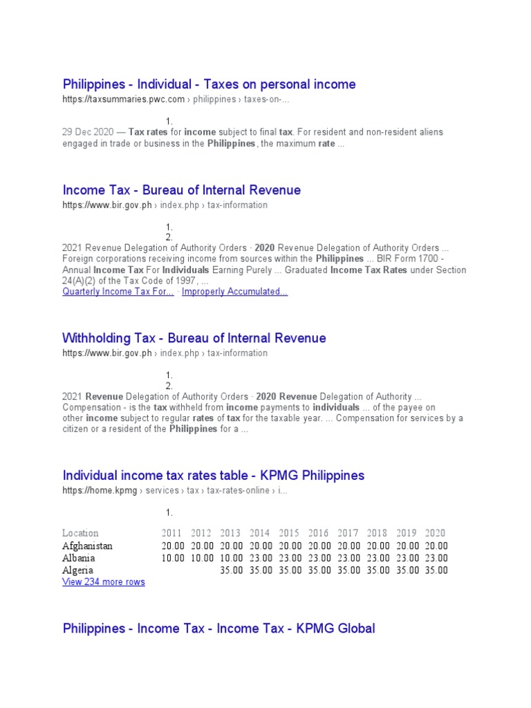 Philippines - Individual - Taxes On Personal Income | PDF | Income Tax ...