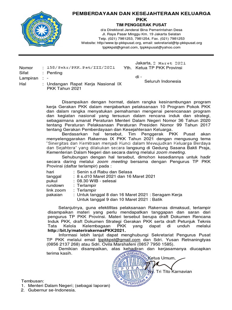 Undangan Rakernas IX PKK 2021 | PDF