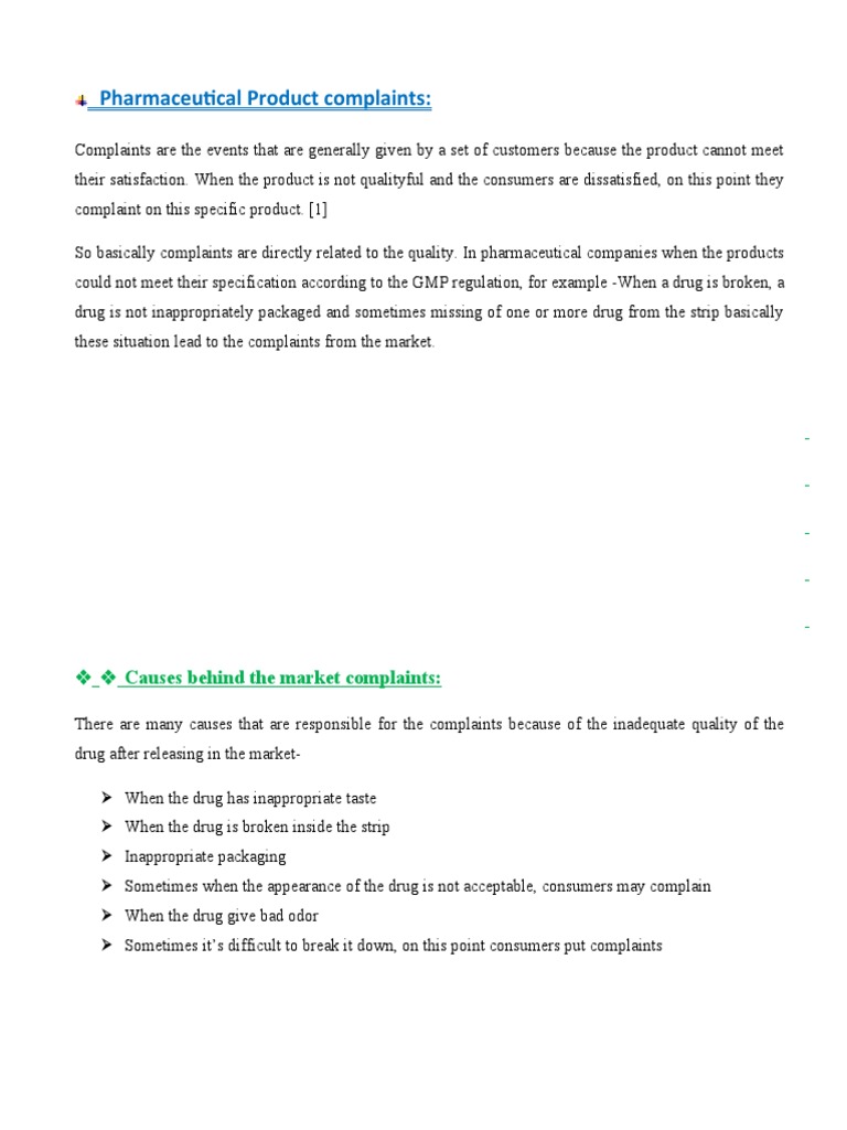 Pharmaceutical Product Complaints:: Causes Behind The Market Complaints ...