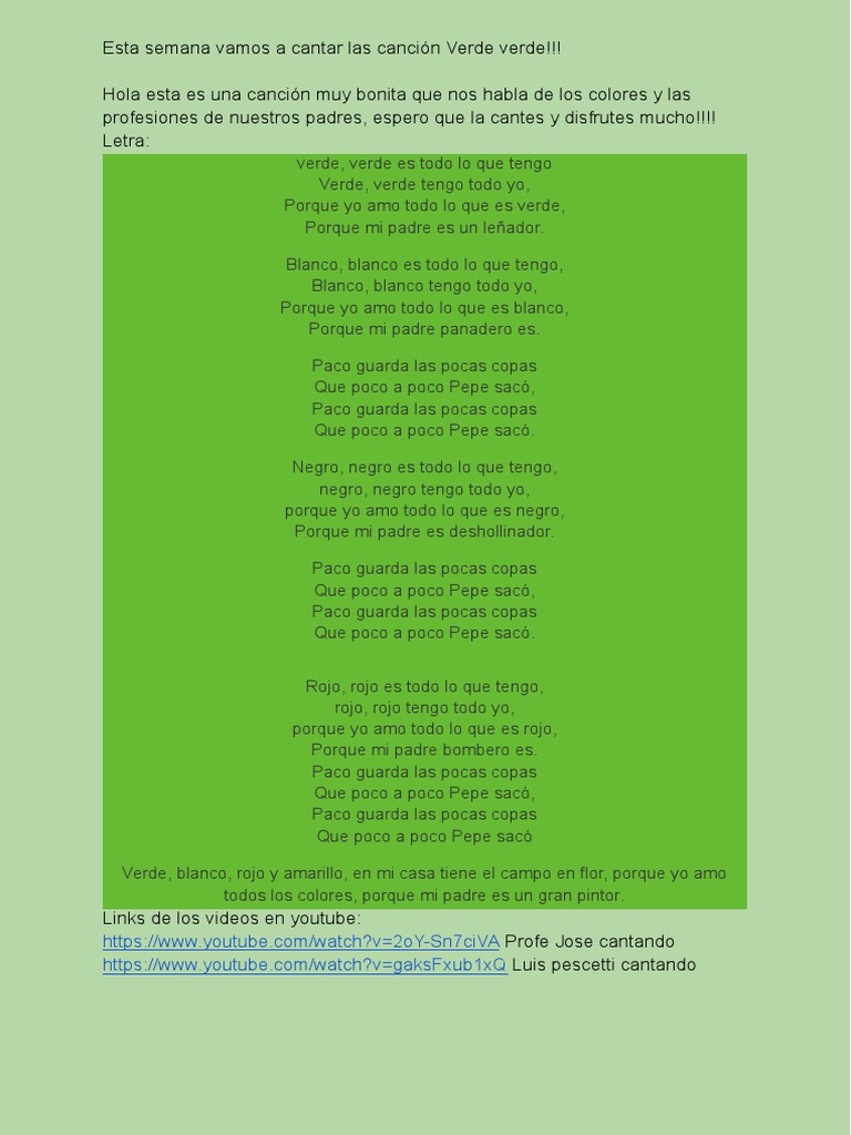 Canción Verde Verde de Luis Pescetti | PDF