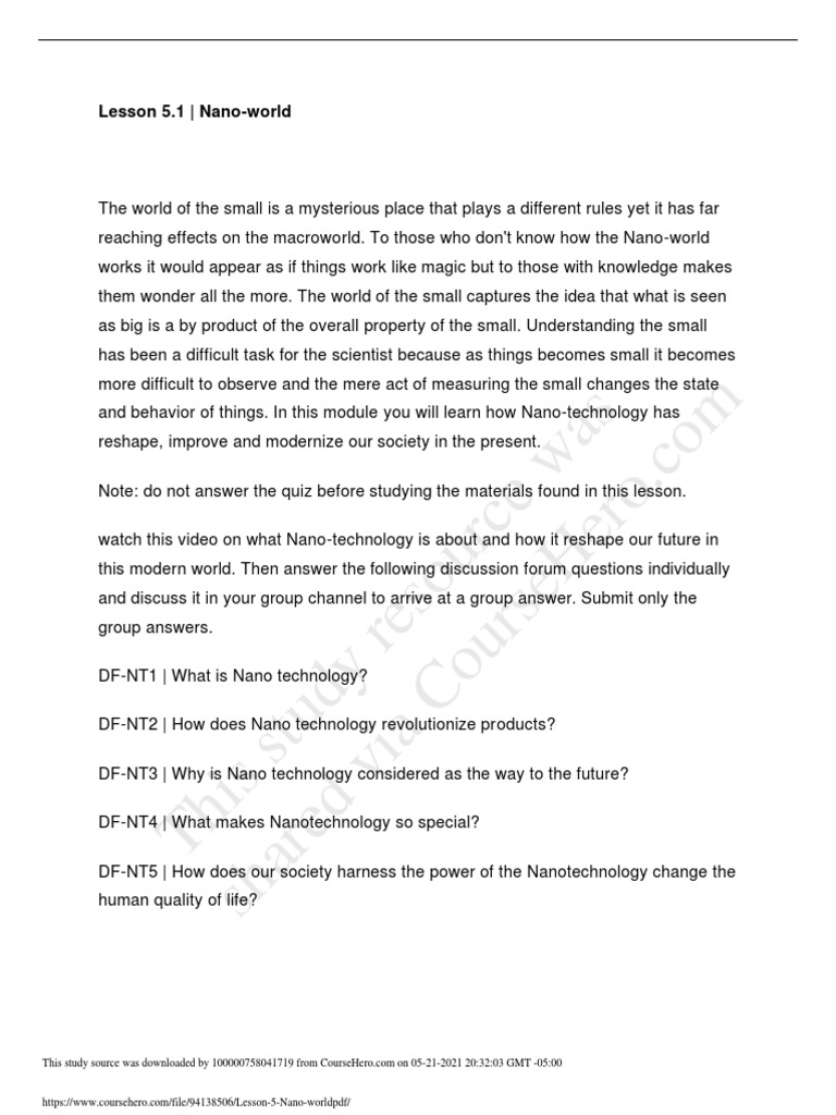 This Study Resource Was: Lesson 5.1 - Nano-World | Download Free PDF ...