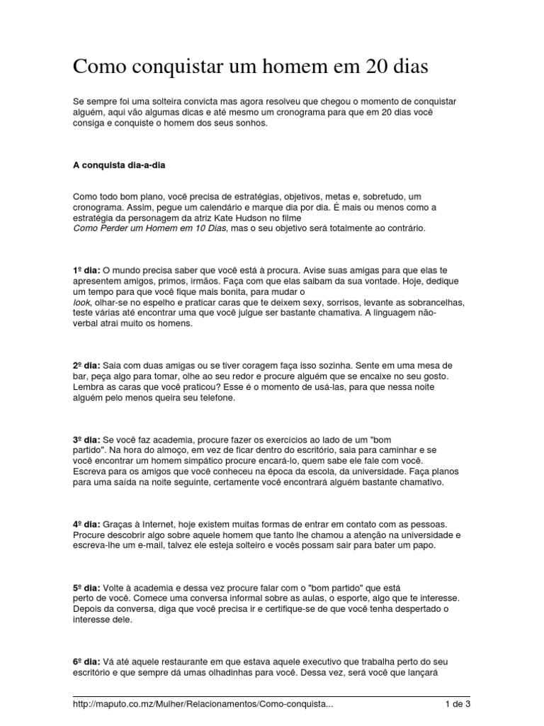 Como Conquistar Um Homem Em 10 Dias Pdf Internet Tempo