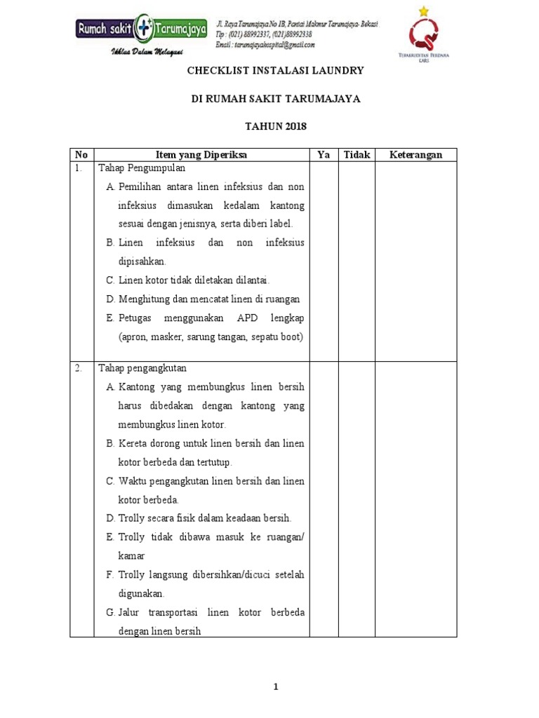 Form Audit Checklist Laundry | PDF