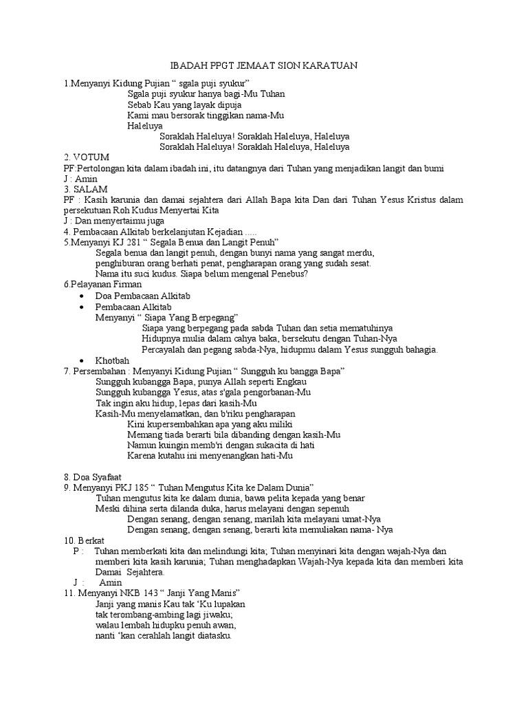Contoh Liturgi Ibadah PPGT | PDF