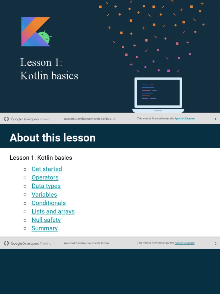 Lesson 1 Kotlin Basics | PDF | Software Engineering | Notation Lesson 1 Kotlin Basics | PDF | Software Engineering | Notation