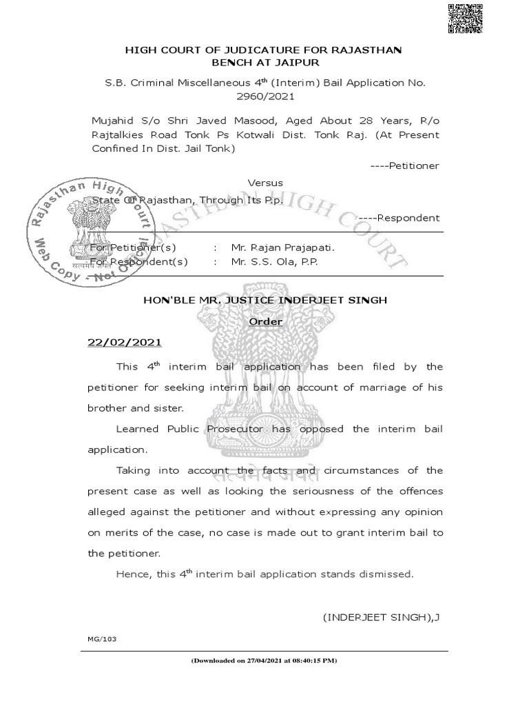 High Court of Judicature For Rajasthan Bench at Jaipur: Hence, This 4 ...