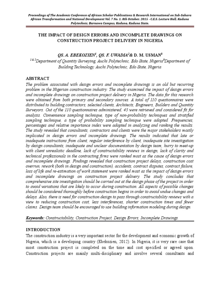 The Impact of Design Errors and Incomplete Drawings On Construction ...