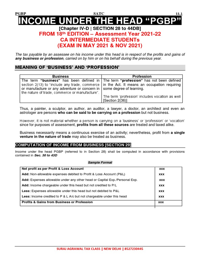 PGBP Chapter - Ay 2021-22 (May & Nov 2021 Exam) | PDF | Payments ...