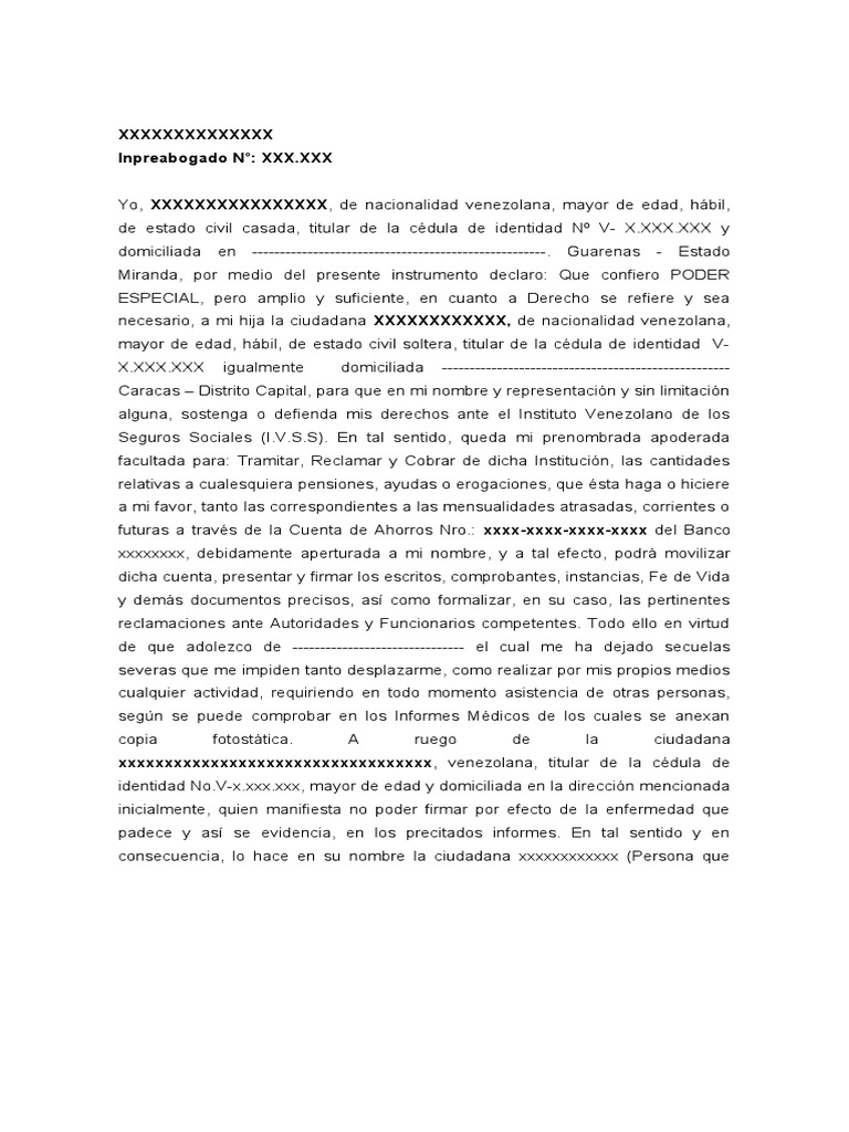 Poder Especial para Ivss Con Firma A Ruego. Liz Urbáez | PDF