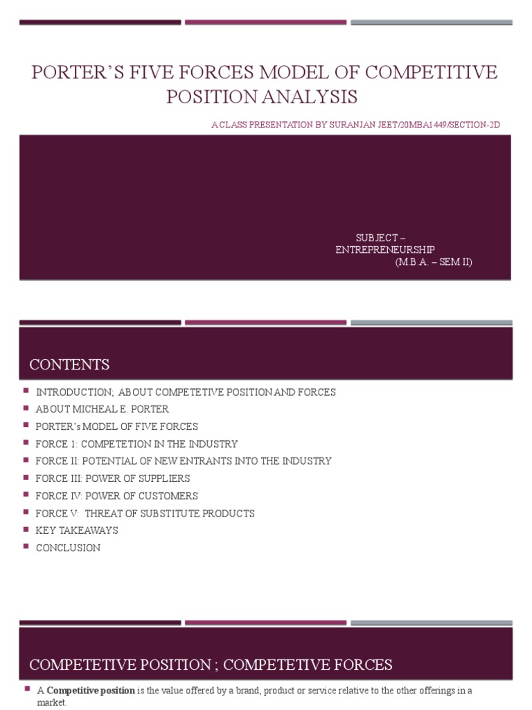 PORTER's FIVE FORCES MODEL of Competitive Position Analysis | PDF ...
