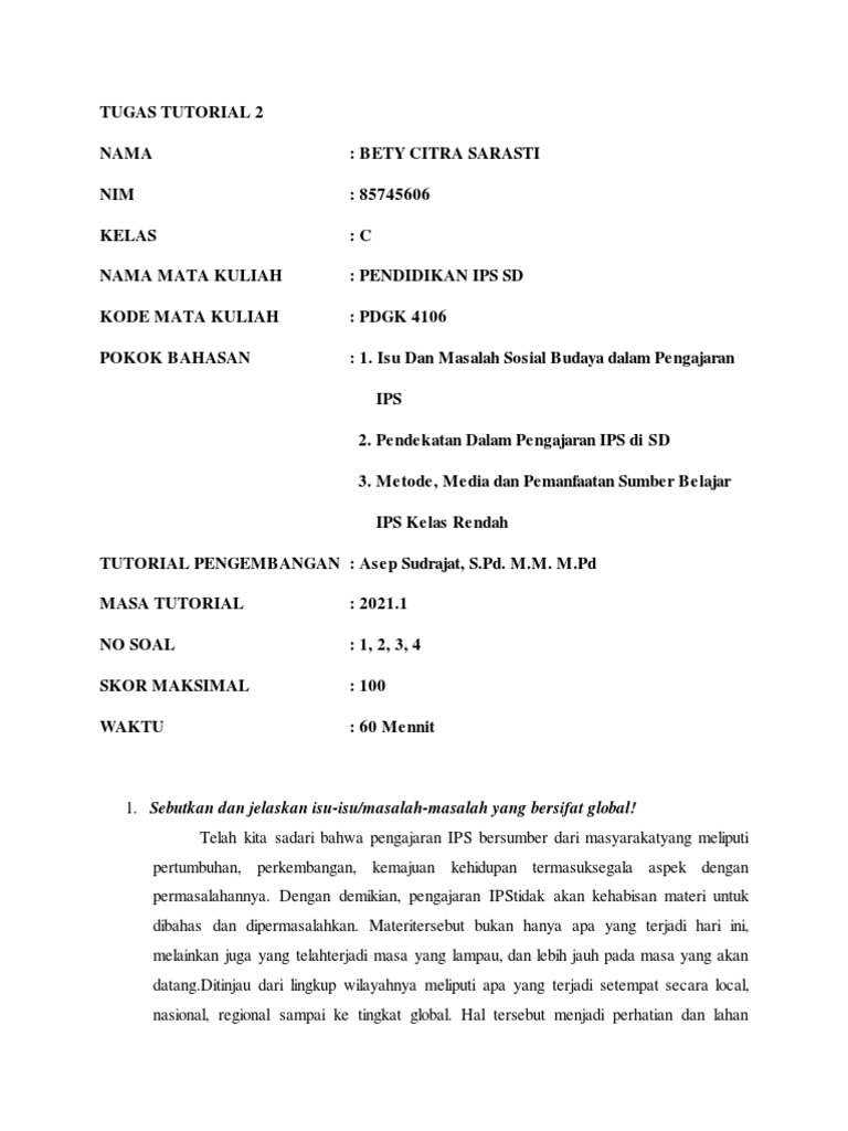 Tugas Tutorial 2 - Pendidikan Ips SD | PDF