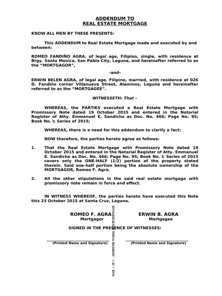 Addendum To Mortgage | PDF | Mortgage Law | Notary Public