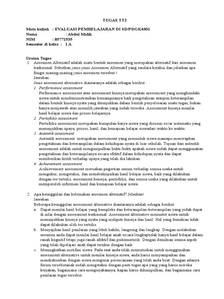 TUGAS TT2 Evaluasi Pembelajaran Di SD | PDF | Karier & Perkembangan