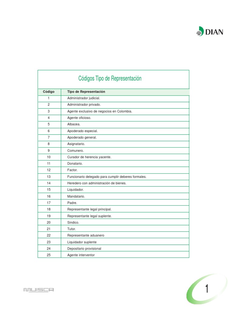 Códigos de Representacion DIAN | PDF