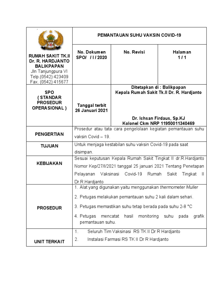 Sop Pemantauan Suhu Vaksin Covid-19 | PDF | Sains & Matematika