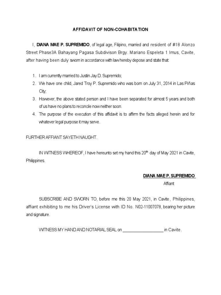 Affidavit of Non-Cohabitation | PDF