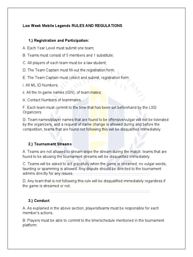 Law Week Mobile Legends RULES AND REGULATIONS | PDF | Common Law | Justice